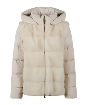 MOORER Hooded Quilted Jacket With Paneled Detailing - Nude
