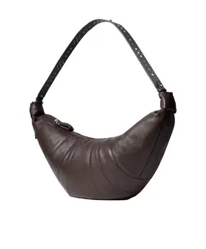 LEMAIRE Large Croissant Shoulder Bag With Studded Strap - Dark Chocolate
