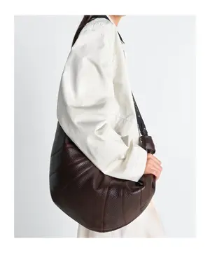 LEMAIRE Large Croissant Shoulder Bag With Studded Strap - Dark Chocolate
