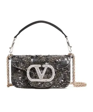 Valentino Garavani Embellished Foldover Small Shoulder Bag - Black