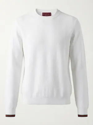 Gucci Cotton Piquet Sweater With Web Trim