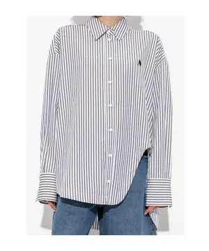 Attico The Diana Shirt Striped Long Sleeve Collared Shirt - White