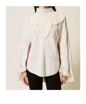 TWINSET Crochet-panel Jumper With Lace Trim - White