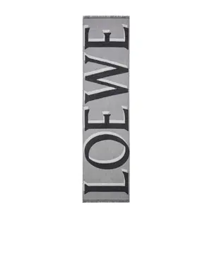 Loewe Logo Printed Frayed Edge Scarf - Gray