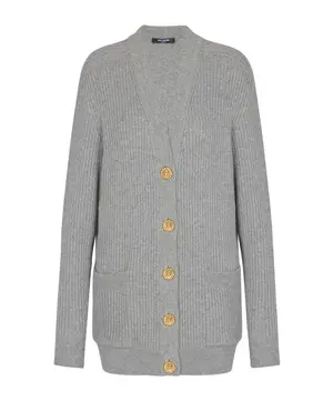 Balmain Buttoned V-neck Cardigan - Grey