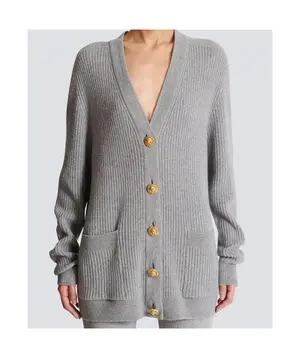Balmain Buttoned V-neck Cardigan - Grey