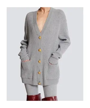 Balmain Buttoned V-neck Cardigan - Grey