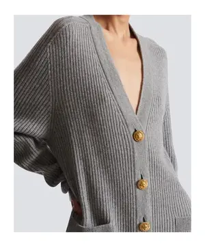Balmain Buttoned V-neck Cardigan - Grey