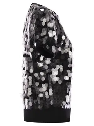 Max Mara Sequin Embellished Short Sleeve Jumper - Black
