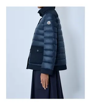 Moncler Logo Patch Down Jacket - Navy Blue