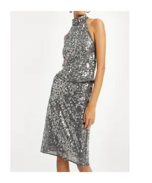 ROTATE BY BIRGER CHRISTENSEN Sequin Midi Straight Skirt - Black