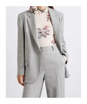 Marella Stretch Linen-blend Grisaille Blazer - Grey