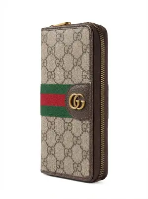 Gucci Ophidia Zip Around Wallet - Beige And Dark Brown