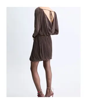 Saint Laurent Long-sleeve Midi Dress With Drawstring Front
