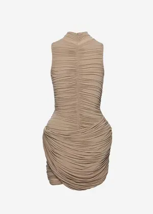 Magda Butrym Ruched Floral Appliqué High Neck Dress