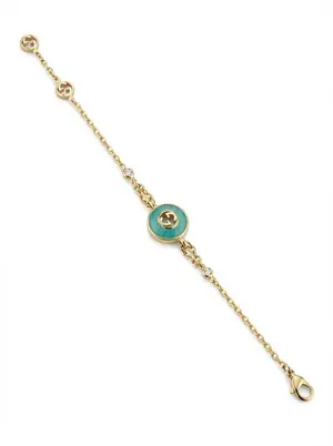 Gucci Interlocking G Chain Bracelet With Diamonds And Stone - Yellow Gold