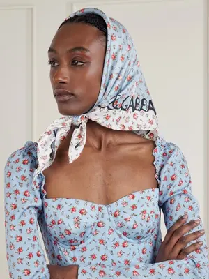 Dolce & Gabbana Dolce Gabbana Small Rose-printed Twill Scarf - Blue