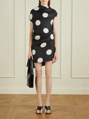 Khaite Polka Dot High Neck Dress - Black