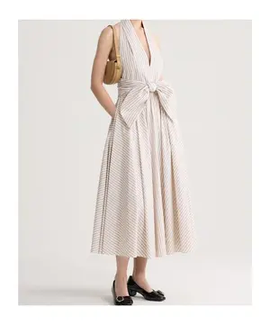 PATOU Halterneck Knotted Stripe Midi Dress - White