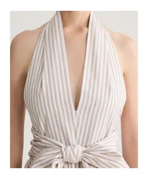 PATOU Halterneck Knotted Stripe Midi Dress - White