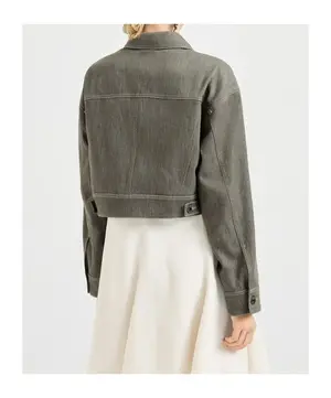 Brunello Cucinelli Monili Denim-effect Twill Outerwear Jacket - Gray