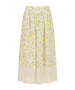 Marni Brushstroke Wave Printed Midi Skirt With Embroidered Lace Hem - Nude
