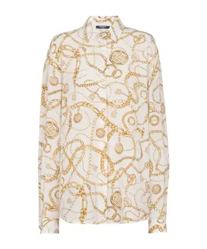 Balmain Chain Print Silk Shirt - Gold