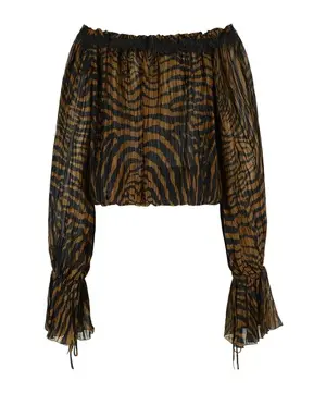Blumarine Zebra Print Blouse With Lace Trim - Brown