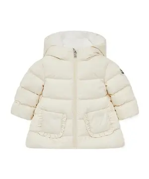 Moncler Padded Hooded Jacket With Ruffle Detail - White