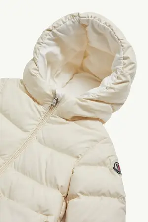 Moncler Padded Hooded Jacket With Ruffle Detail - White