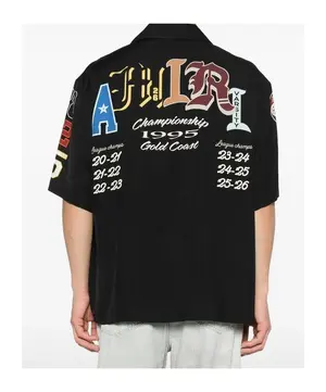 Amiri Varsity Patch Oversized Camp Shirt - Black