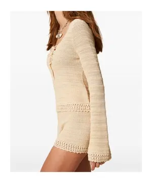 TWINSET V-neck Knitted Blouse With Crochet Lace Trim