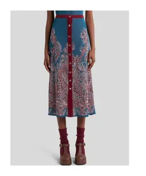 Etro Pattern-jacquard Button Detailed Midi Skirt