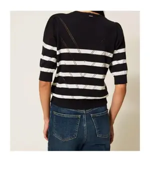TWINSET Striped V-neck Knitted Top With Cutouts