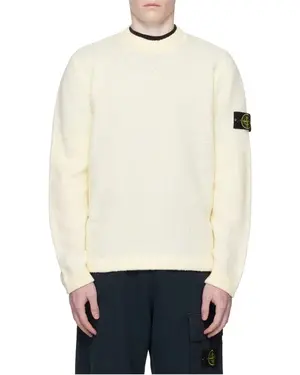Stone Island Crewneck Jumper With Logo Patch - Ivory
