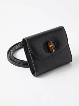 Gucci Bamboo Card Case On Strap - Black