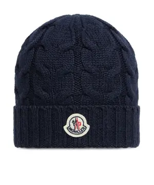 Moncler Logo Patch Beanie - Night Blue