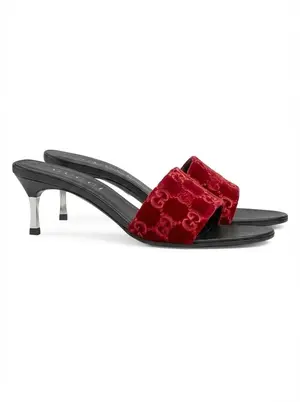 Gucci Gg Velvet Slide Sandals With Stiletto Heel