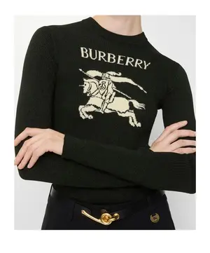 Burberry Shona Equestrian Intarsia Knitted Sweater - Black/green