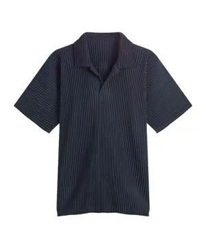 Issey Miyake Homme Plissé Pleated Polo Shirt - Black