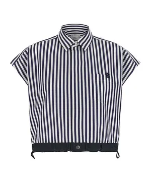 Sacai Striped Cropped Shirt With Embroidered Logo - Blue