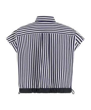Sacai Striped Cropped Shirt With Embroidered Logo - Blue