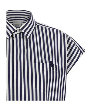 Sacai Striped Cropped Shirt With Embroidered Logo - Blue