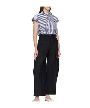 Sacai Striped Cropped Shirt With Embroidered Logo - Blue