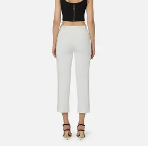 Elisabetta Franchi Slim Fit Crepe Trousers With Tuxedo Detail - Ivory