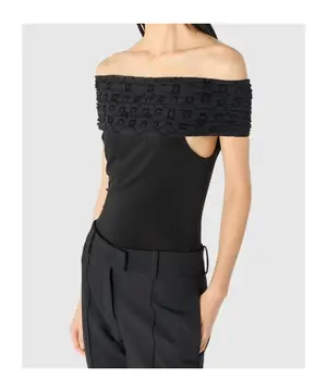 MARINE SERRE Off-shoulder Draped Bustier Top