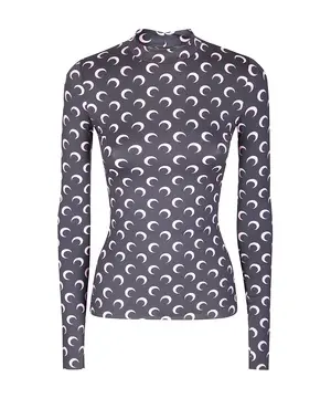 MARINE SERRE Crescent Moon Print Long Sleeve Top