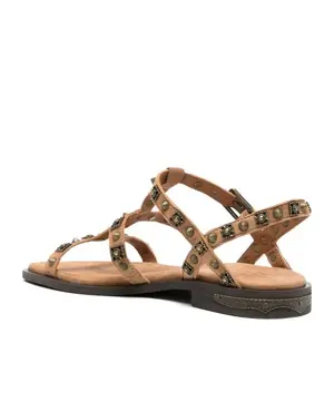 Ash Round-toe Studded Flat Sandals - Brown