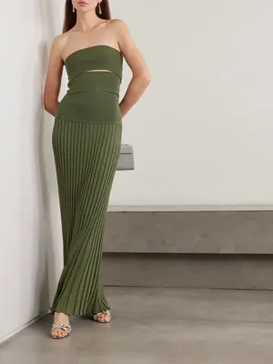 Christopher Esber Slash Strapless Ribbed Knit Maxi Dress - Green