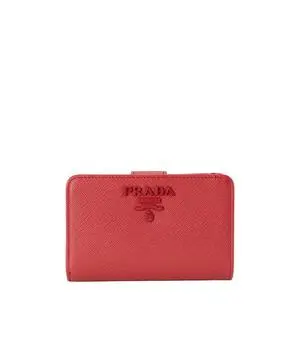 Prada Safiano Logo Wallet - Red
